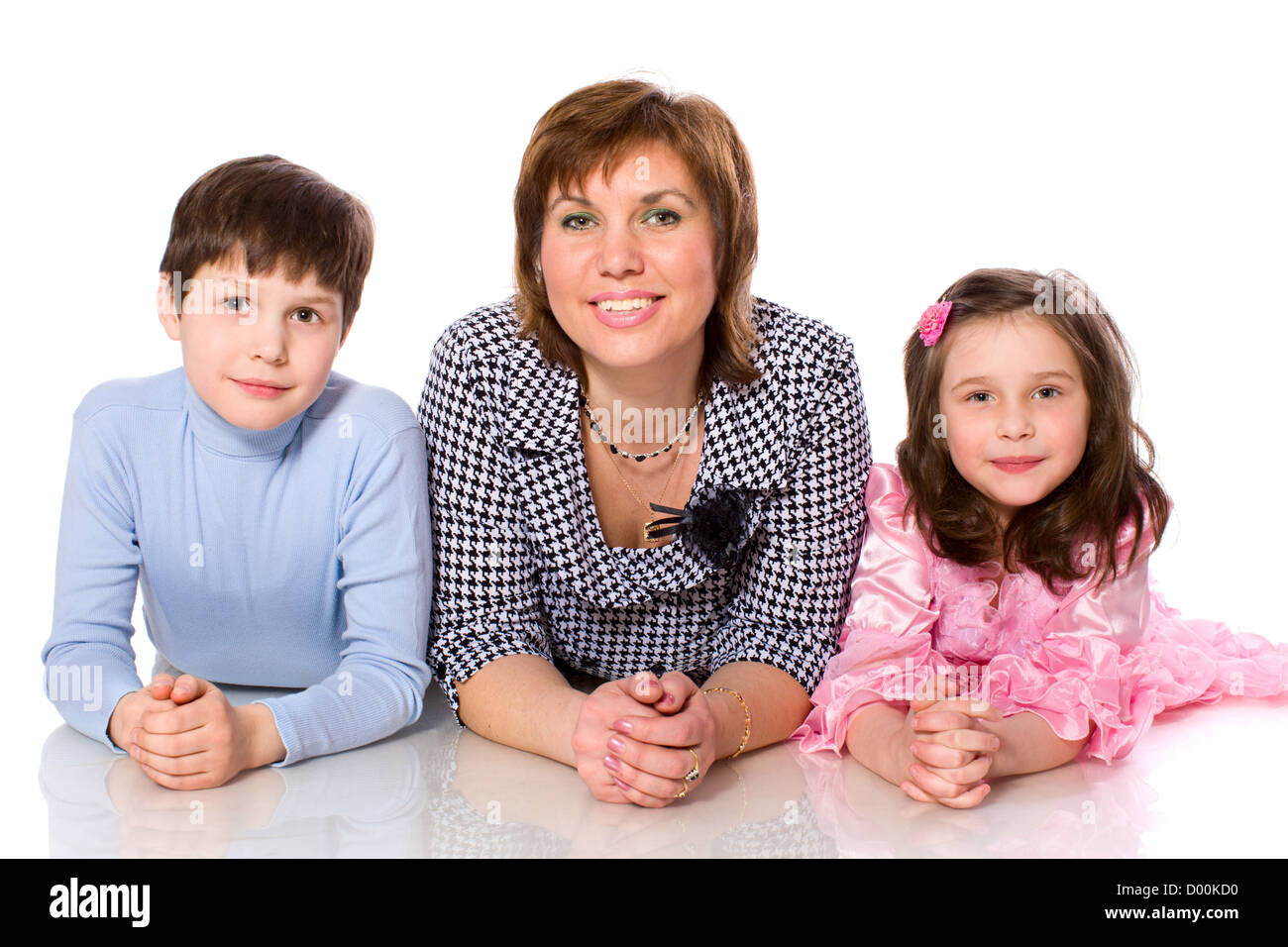 Happy Family mother and two kids isolated on white Stock Photo - Alamy