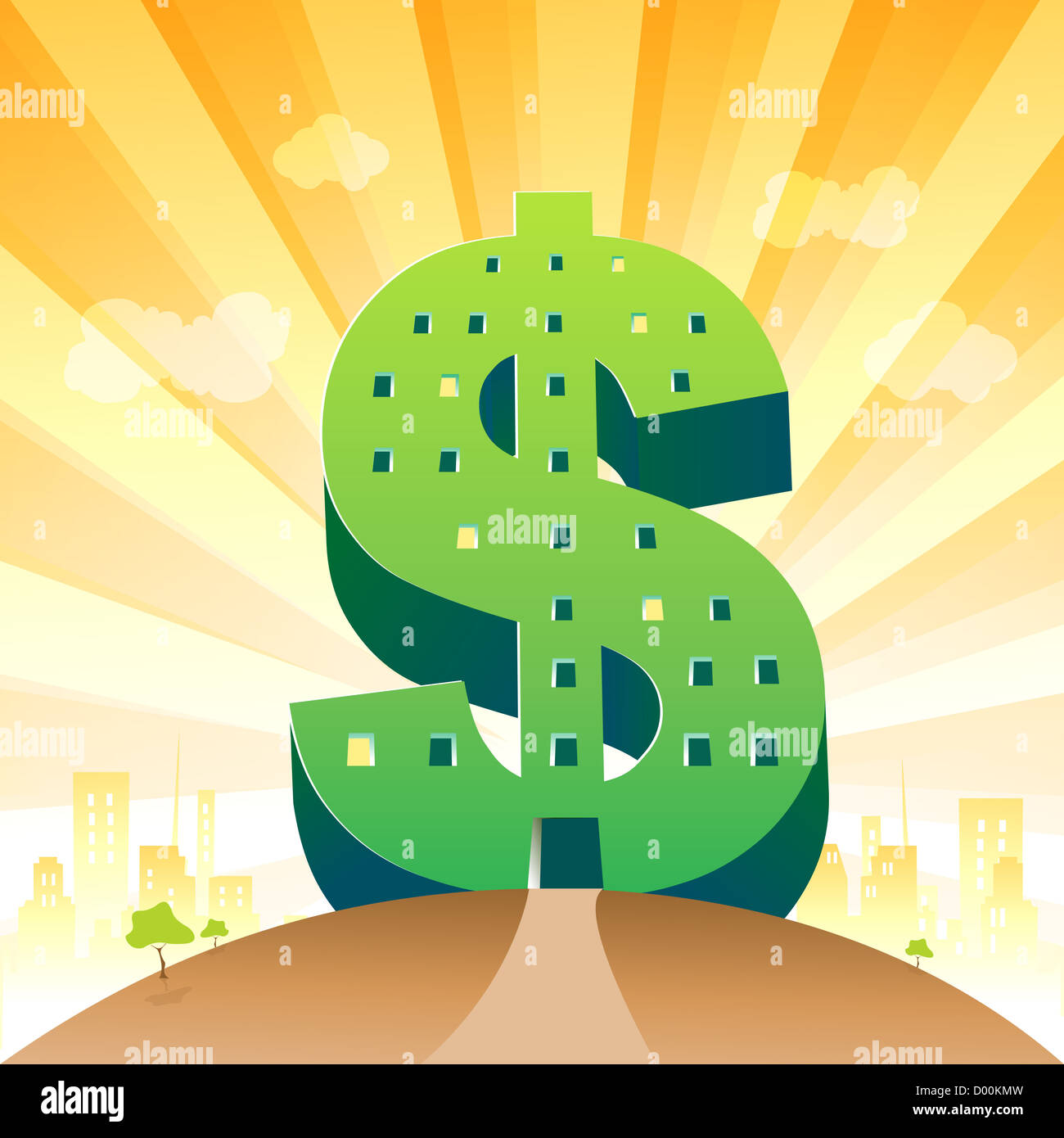 illustration of dollar shape building on cityscape Stock Photo - Alamy