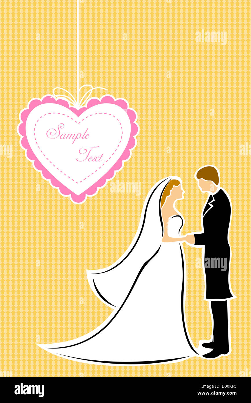 illustration of happy couple in wedding dress on texture background ...