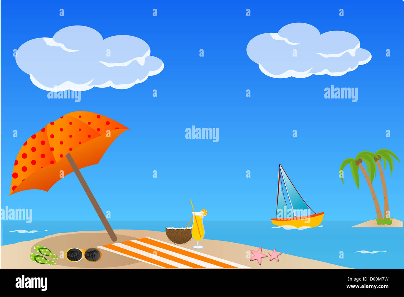 illustration of colorful sea beach Stock Photo - Alamy