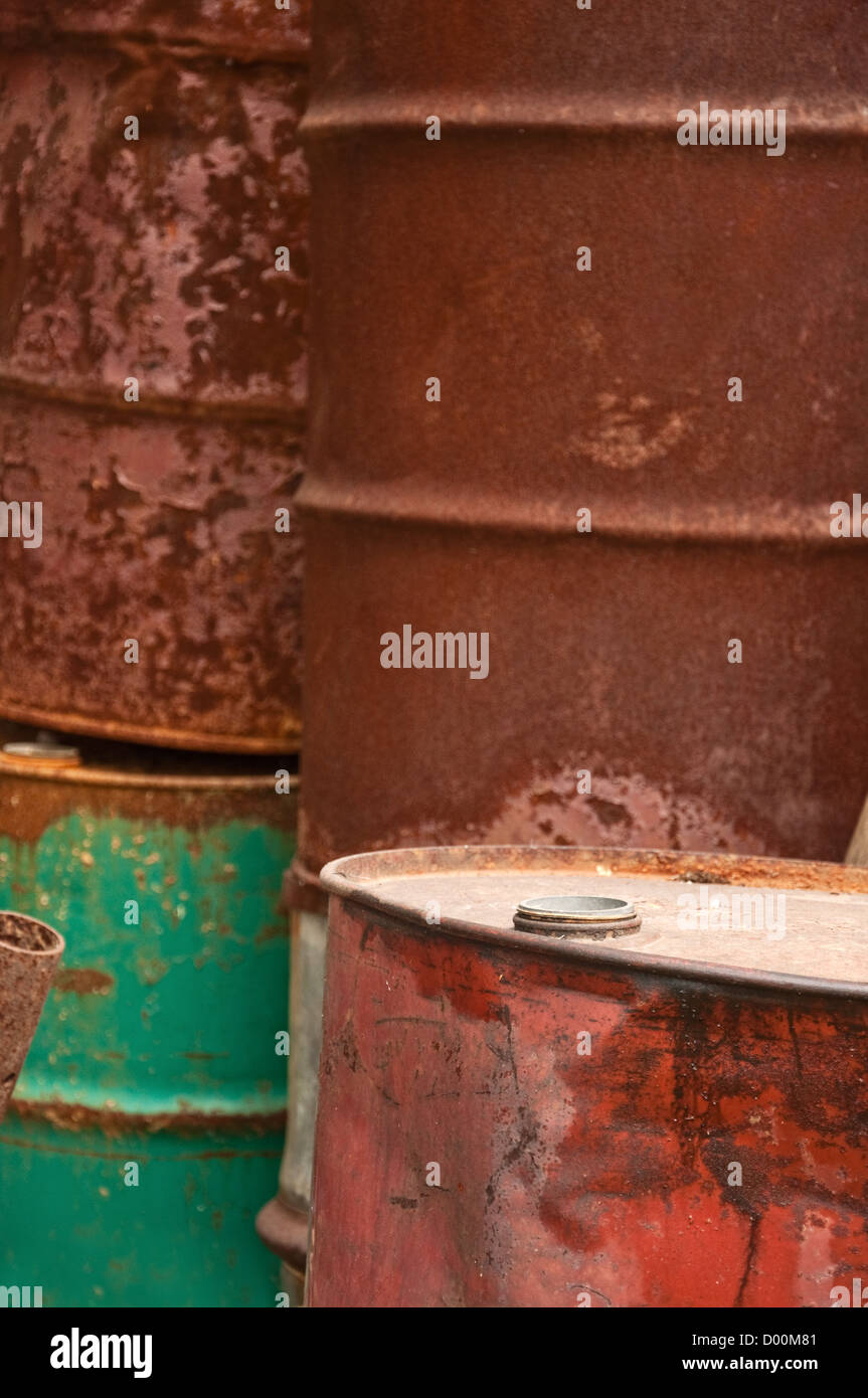 Rusty fuel and chemical drums, corroded barrel pile Stock Photo - Alamy