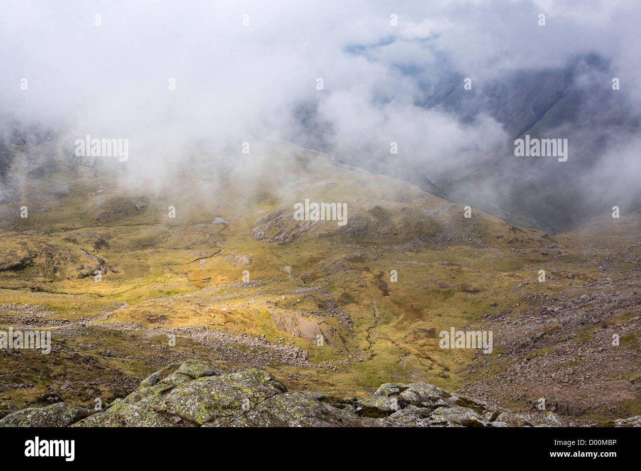 Greta Gill showing through the cloud from just below the summit of ...