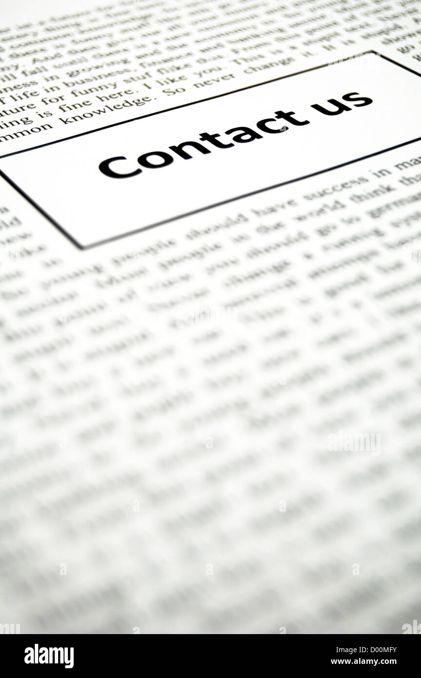 contact us concept with newspaper showing business communication Stock ...