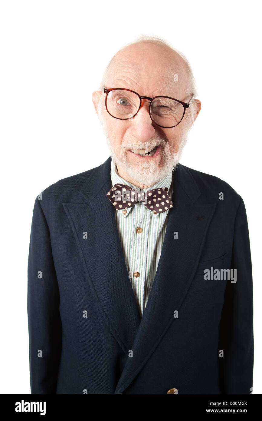 Obnoxious Senior Man with Bow Tie on White Background Stock Photo - Alamy