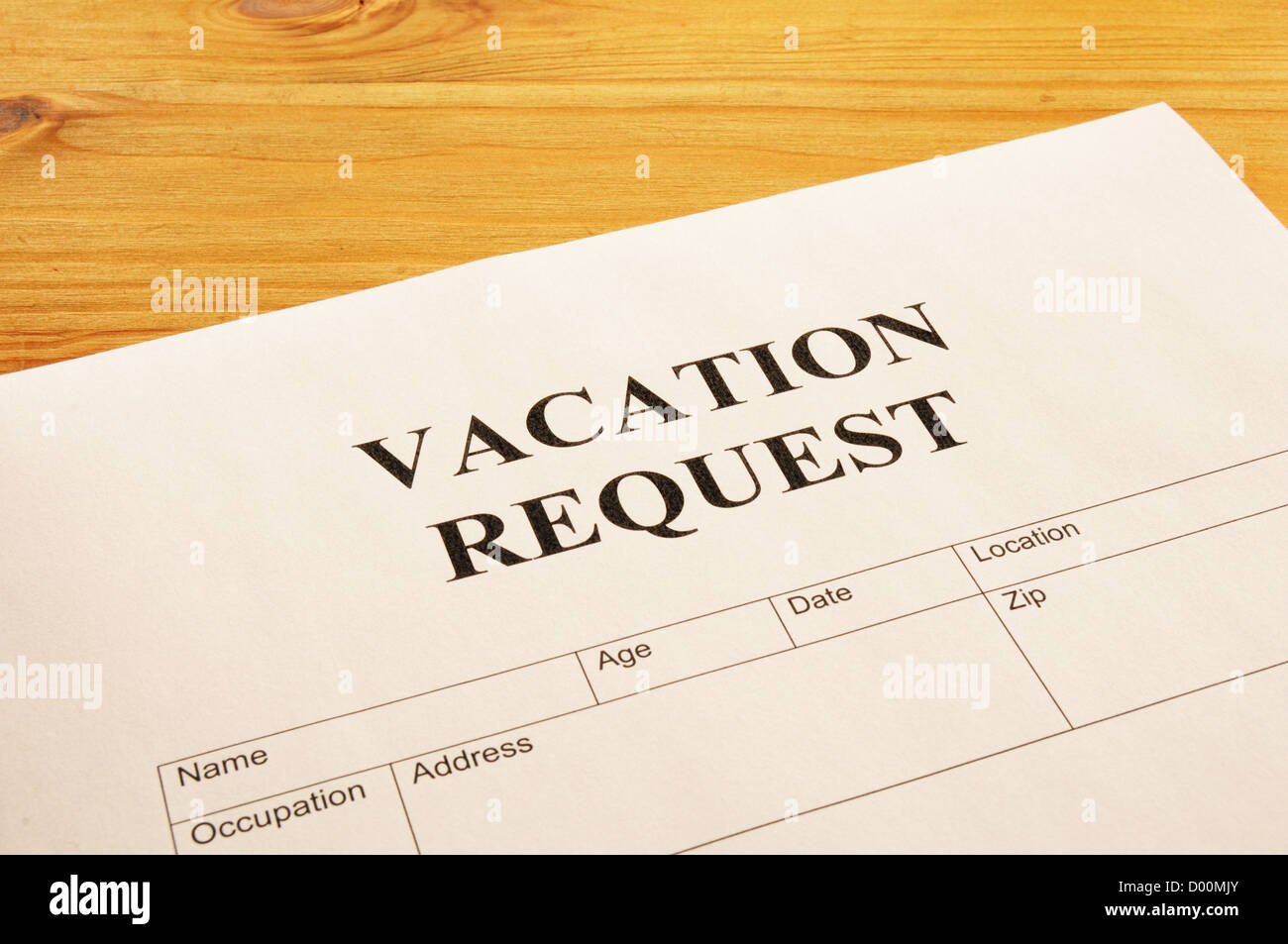 vacation request form in business office showing holiday concept Stock ...