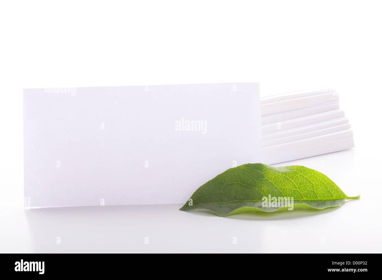 empty sheet of paper and green leaf for note Stock Photo - Alamy