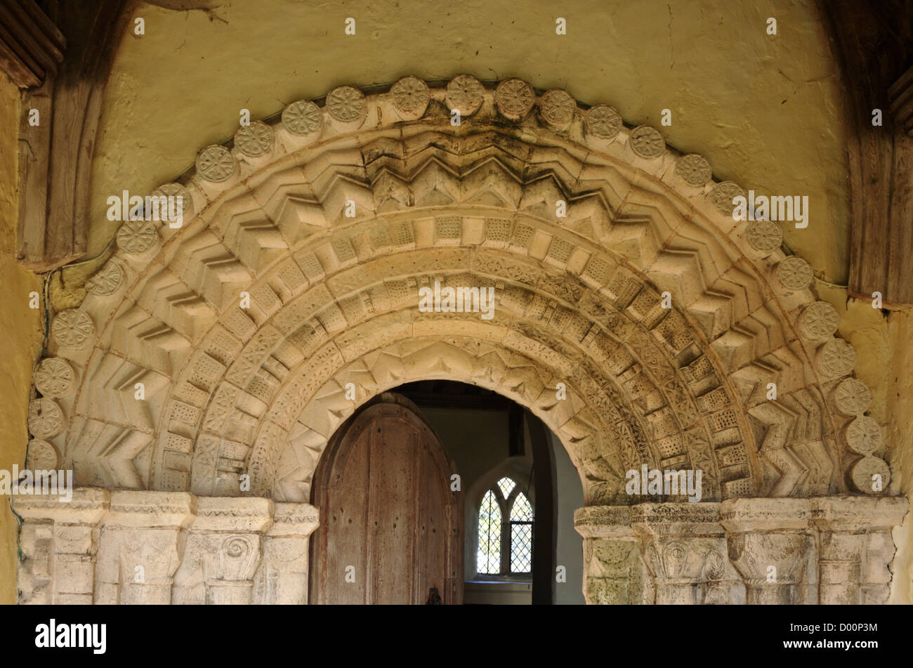 Detail of the Norman arch in the south porch of the church of St ...