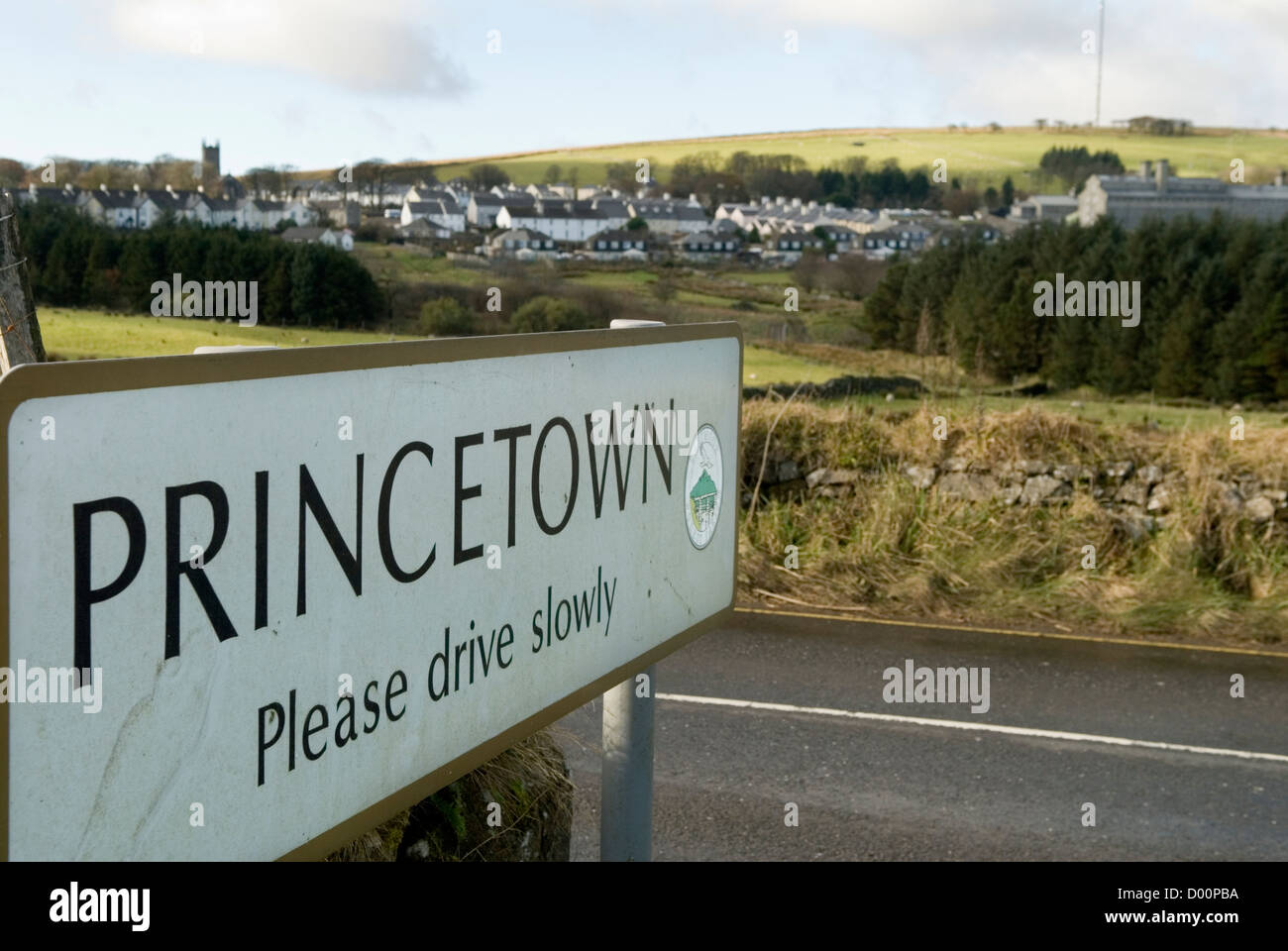 Princetown, Dartmoor, Devon, the village sign. Dartmoor National Park ...