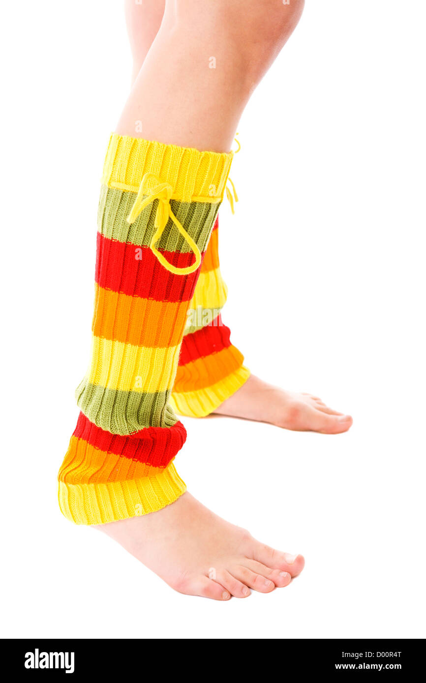 Young woman's legs wearing gaiters isolated on white Stock Photo - Alamy