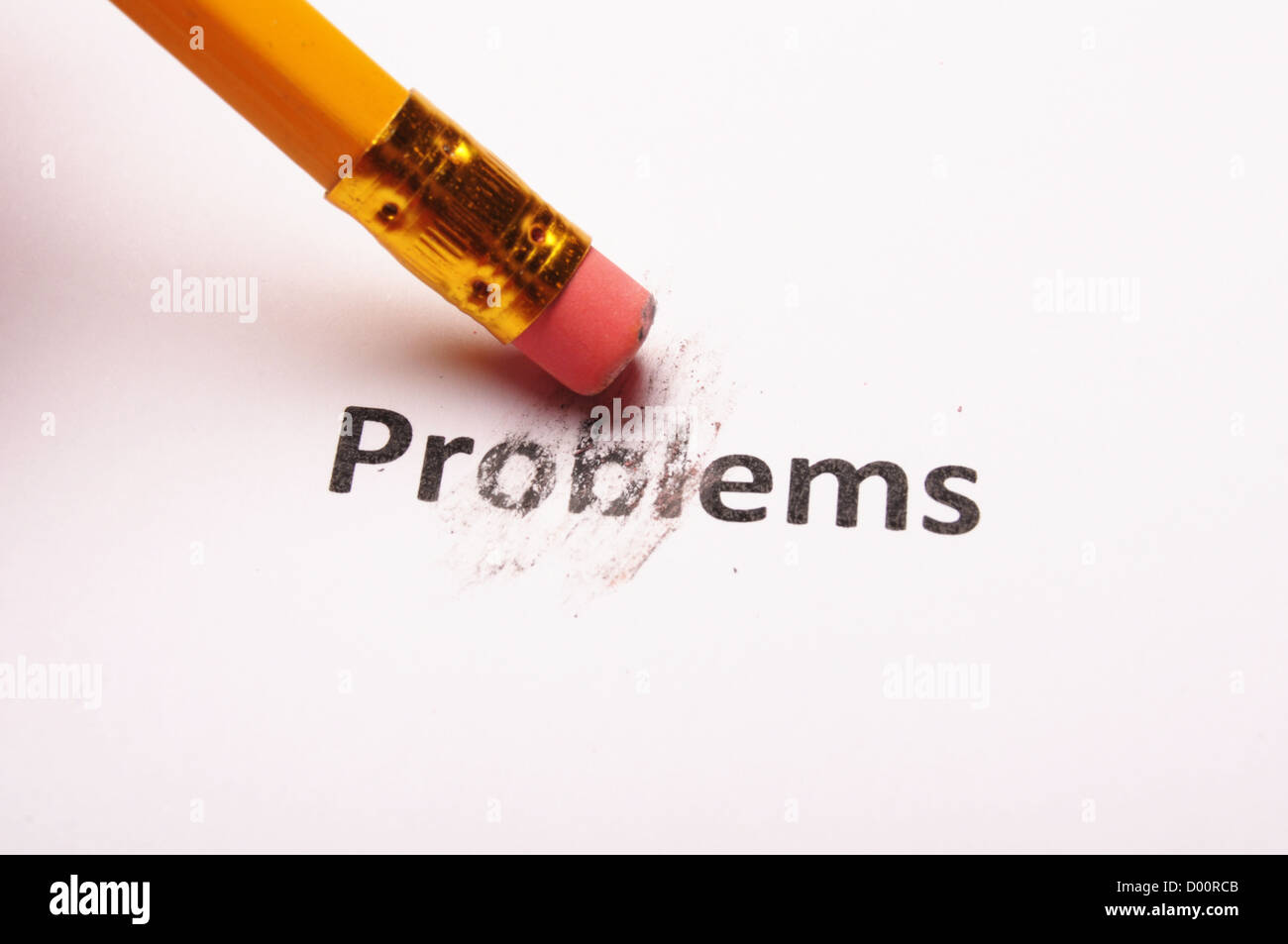 problems or solutions concept with pencil and eraser on white paper ...