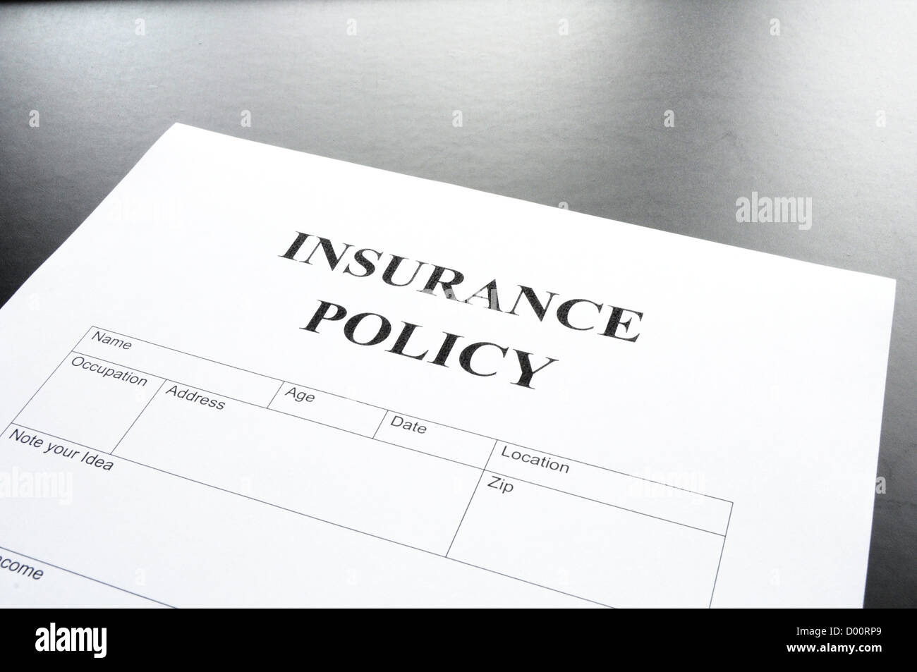 insurance policy form on desk in office showing risk concept Stock ...