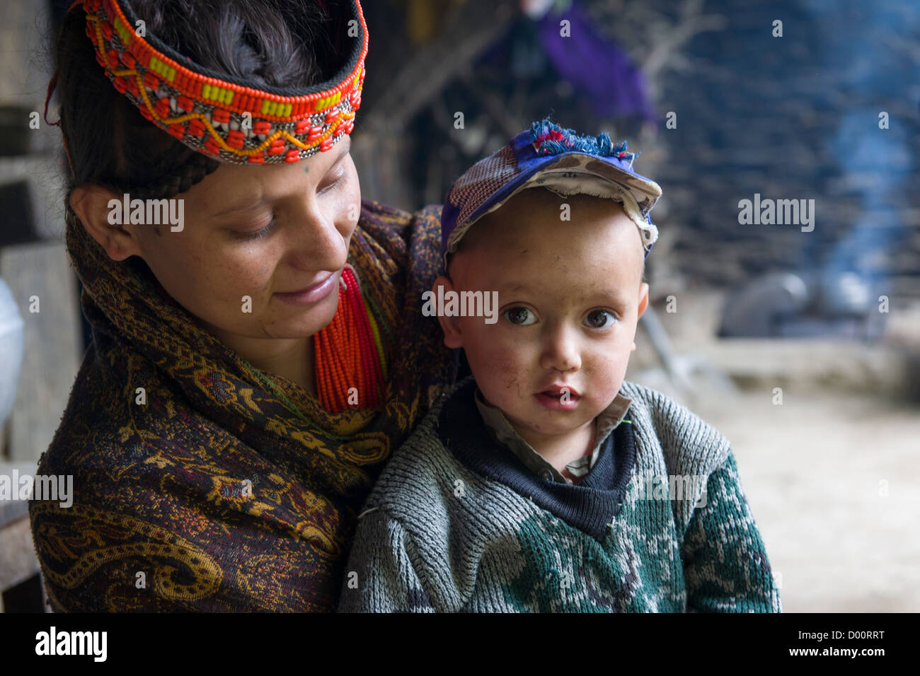 Kalash mother and child, Kalasha Grum village, Rumbur Valley, Chitral ...