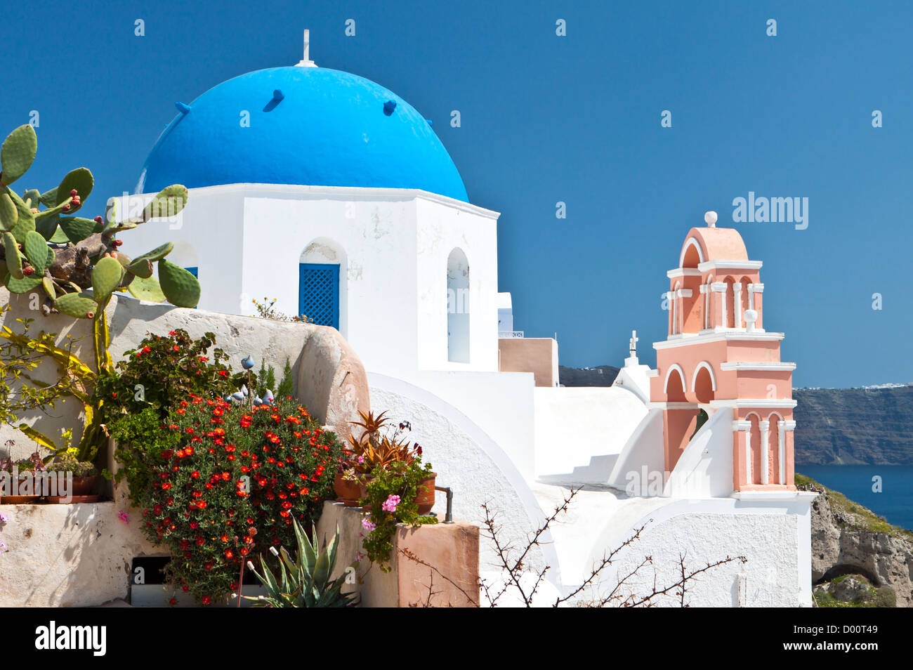 Santorini island at the Aegean sea in Greece. Famous mediterranean ...