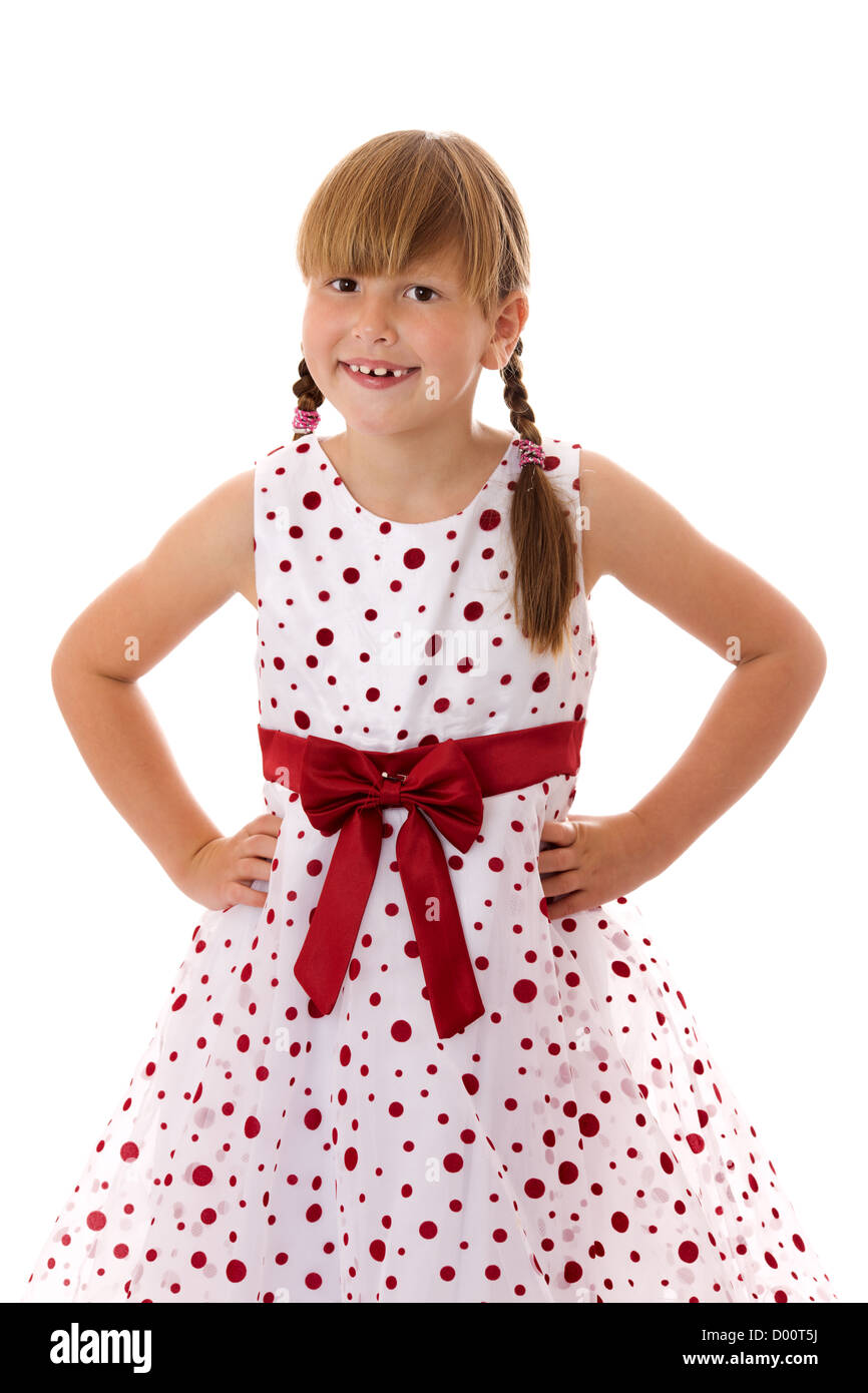 Happy laughing seven years girl portrait isolated Stock Photo - Alamy