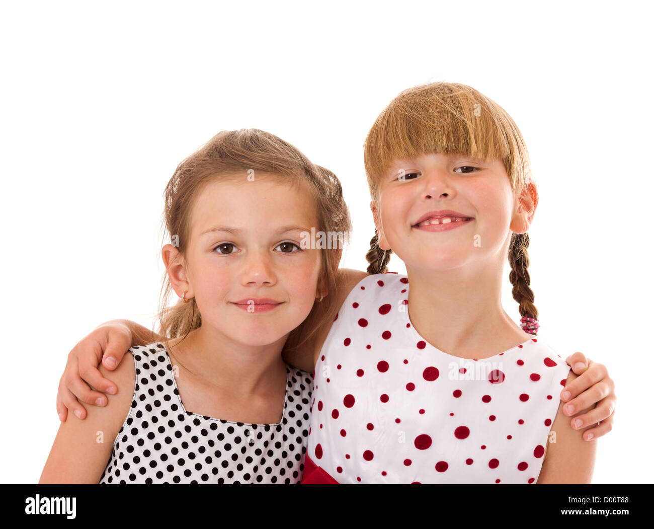Two happy little sisters portrait isolated on white Stock Photo - Alamy