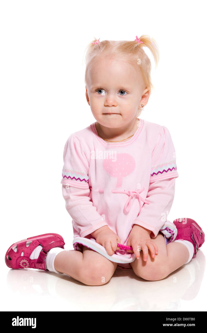 Portrait of cute happy little girl isolated on white Stock Photo - Alamy