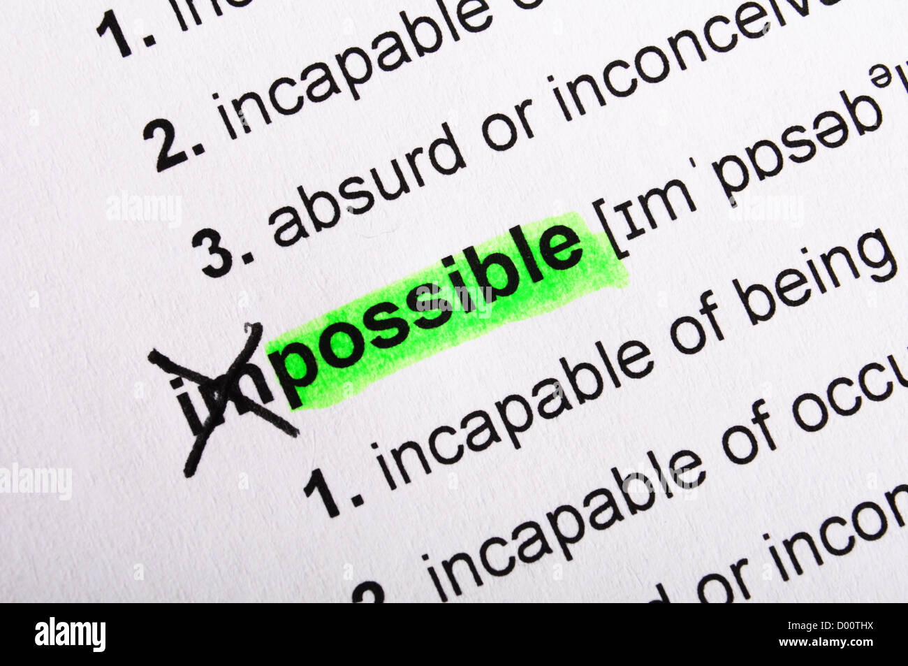 possible concept with word impossible in dictionary Stock Photo - Alamy