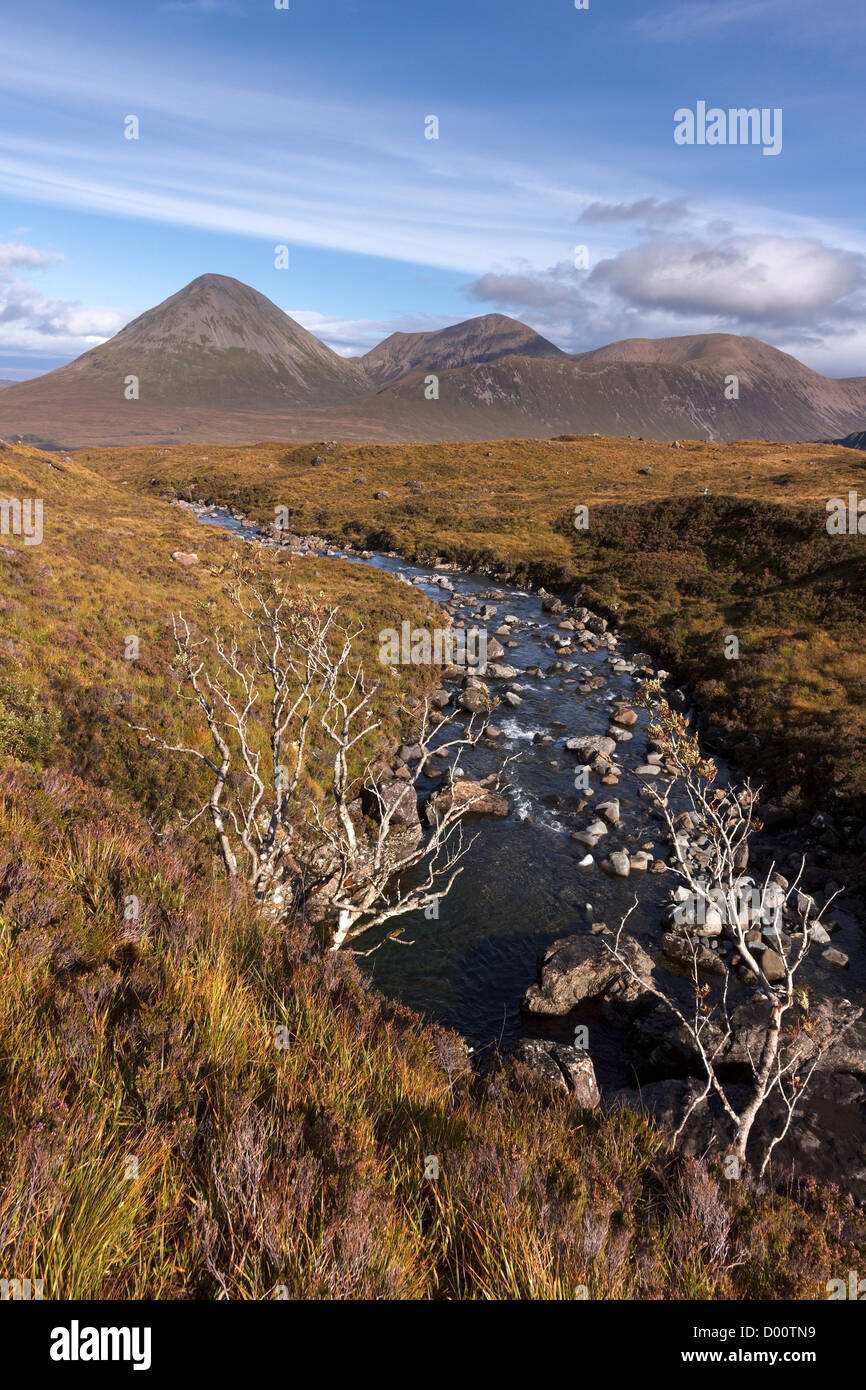 Allt Dearg Mor river with Glamaig in the Red Cuillin mountains in the ...