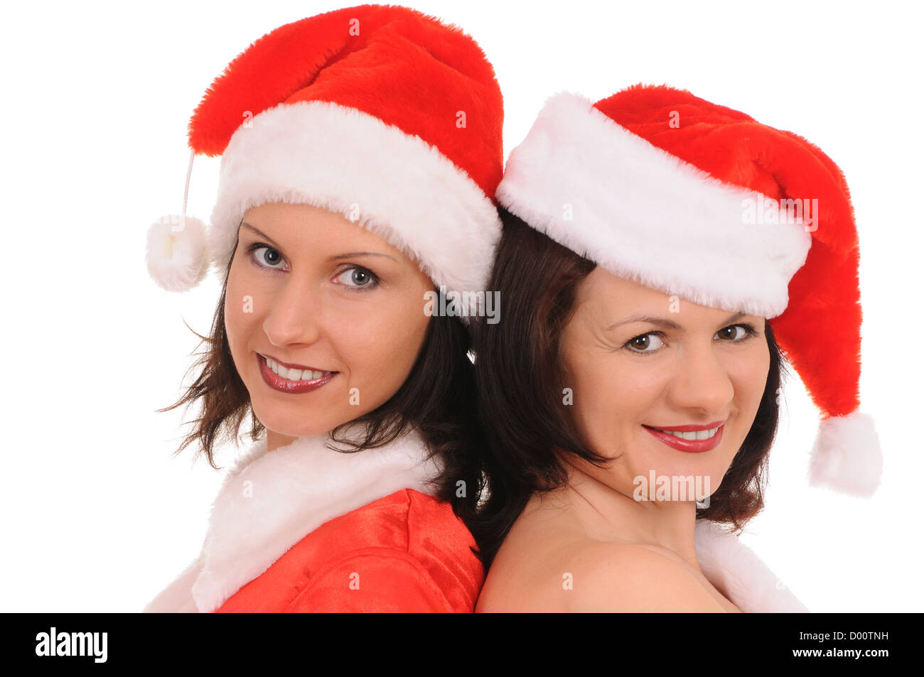 two woman santa isolated on white background Stock Photo - Alamy
