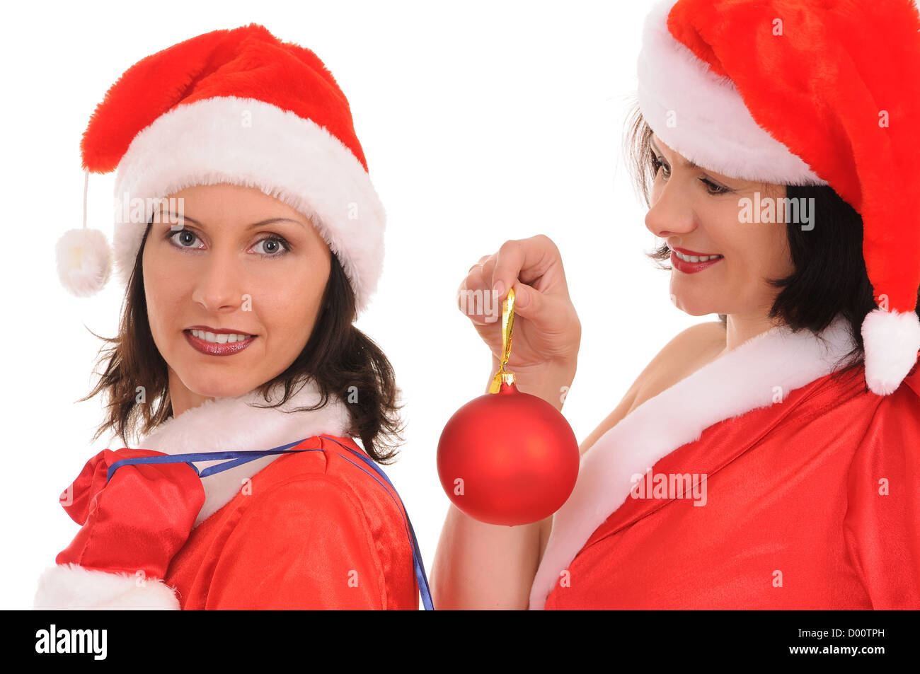 two woman santa isolated on white background Stock Photo - Alamy