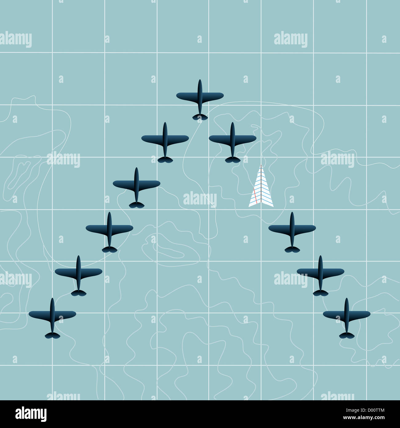 Vector illustration of a map and flying planes Stock Photo - Alamy