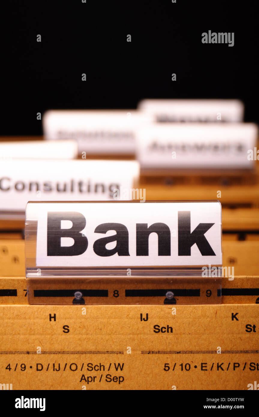 bank or banking word on tab folder showing finance or financial success ...