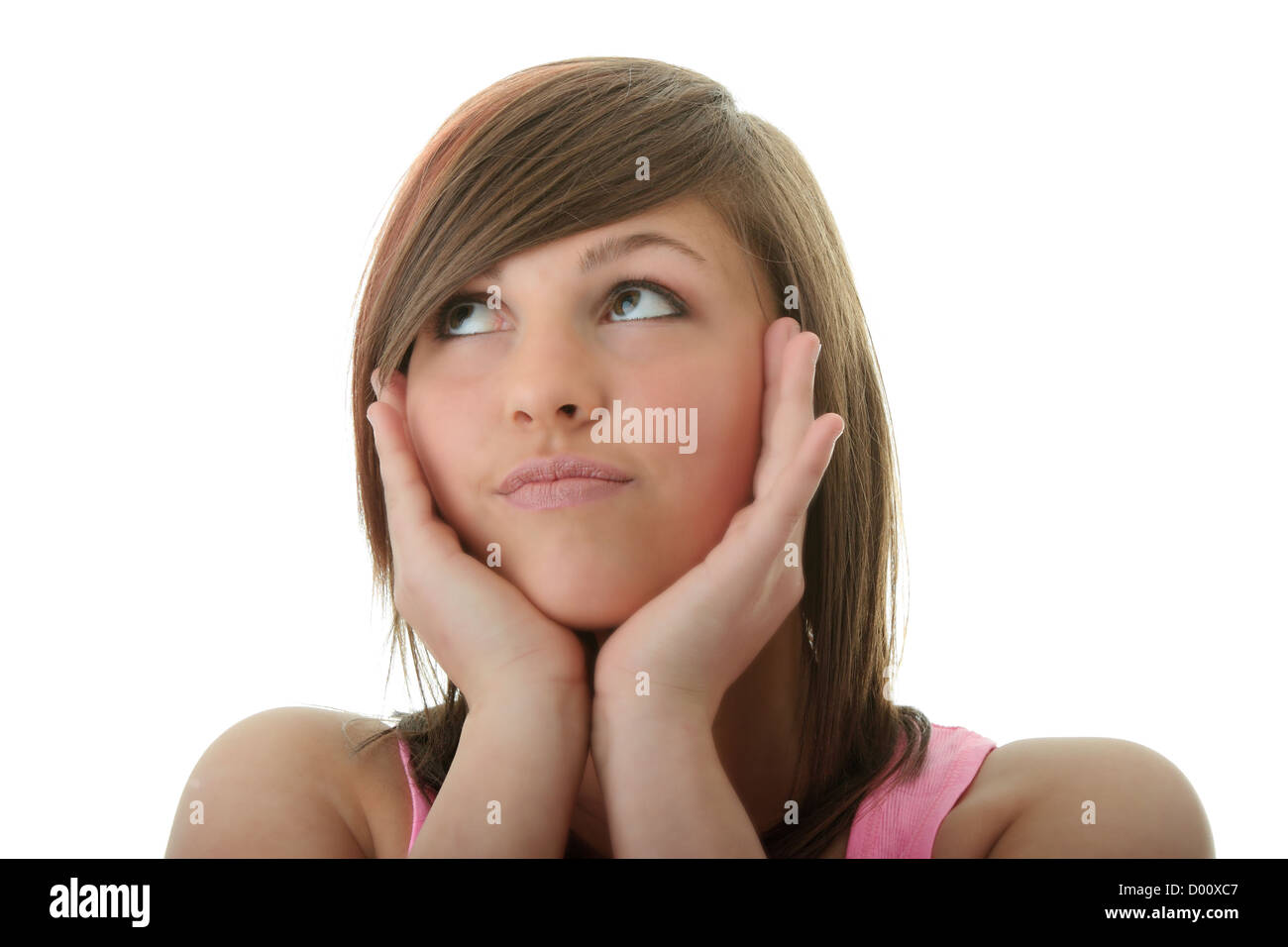 Young woman with expresion portrait - looking up Stock Photo - Alamy