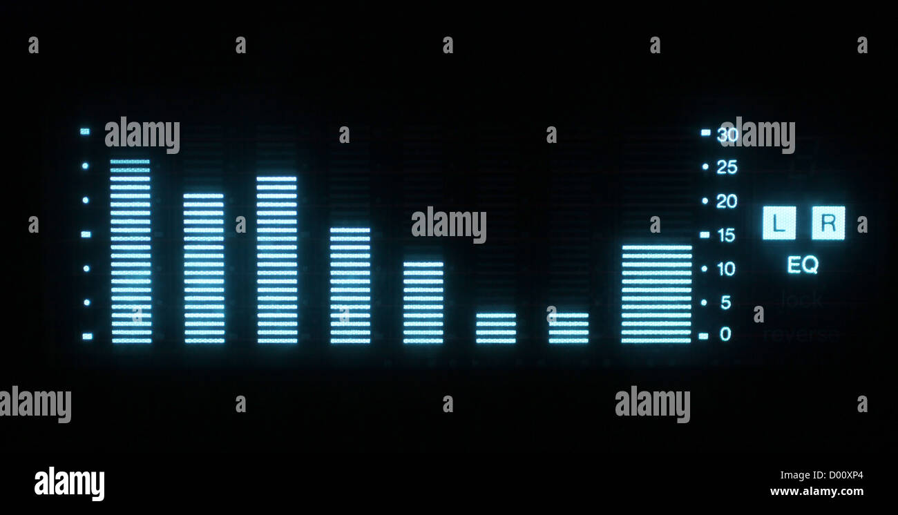 music graphic equalisers and audio analysis clip. shot from the display ...