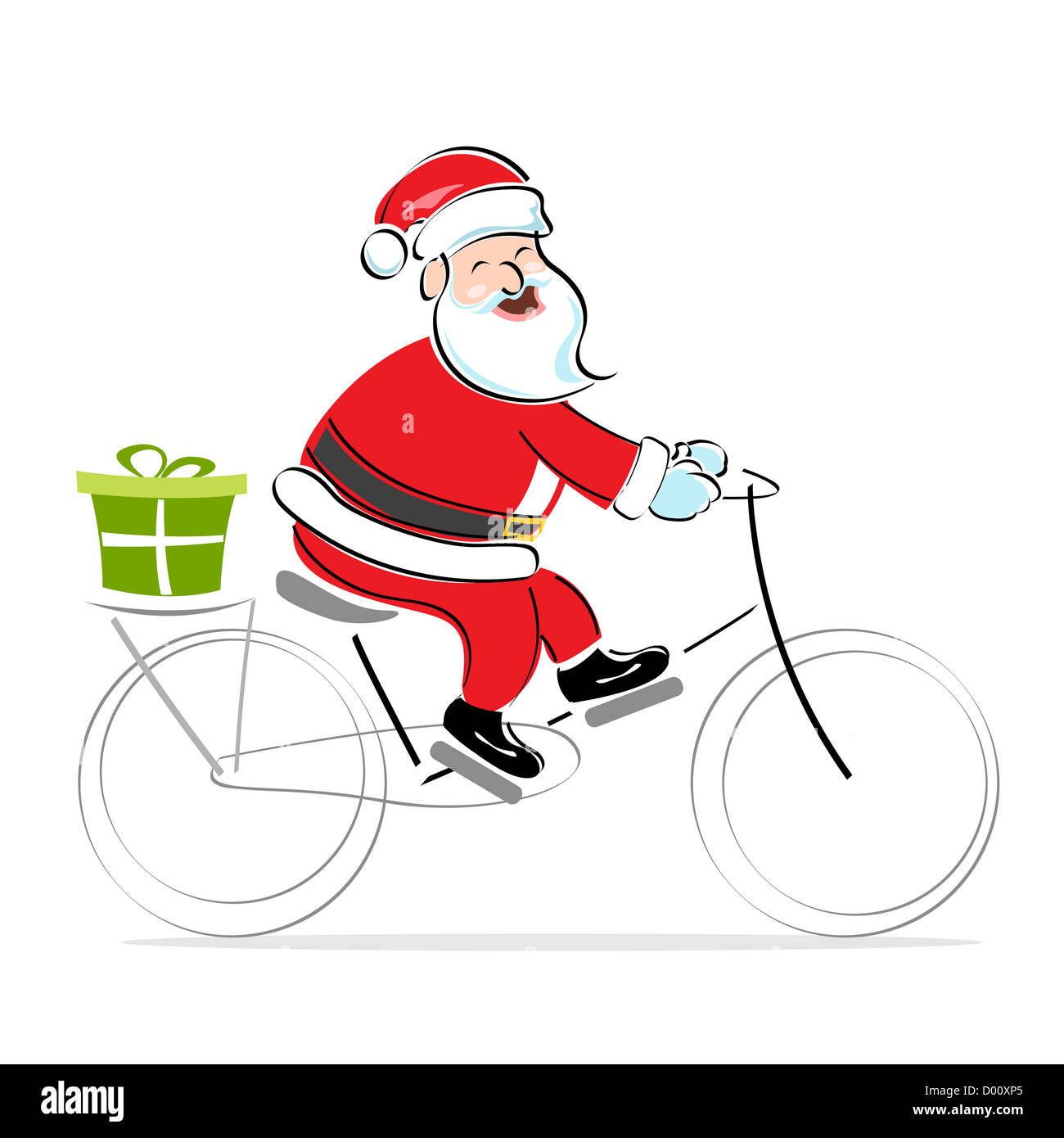illustration of santa on cycle wishing merry christmas on white ...