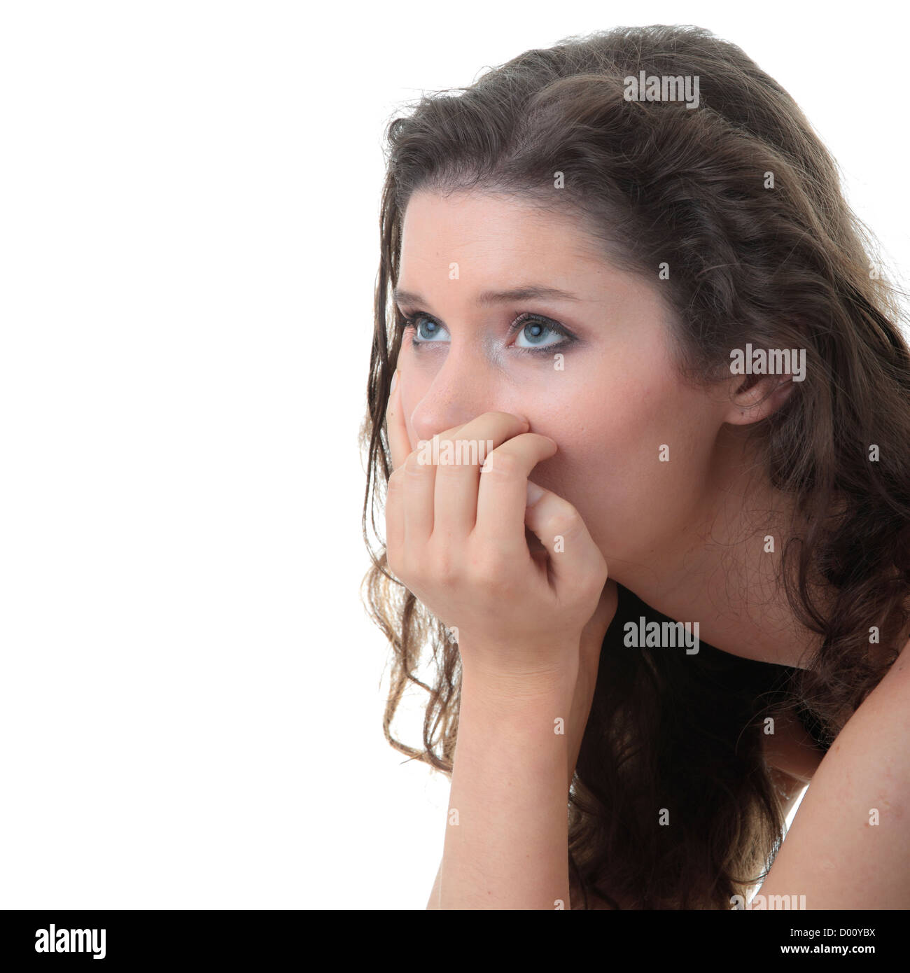 Young beautiful woman with depression isolated on white Stock Photo - Alamy