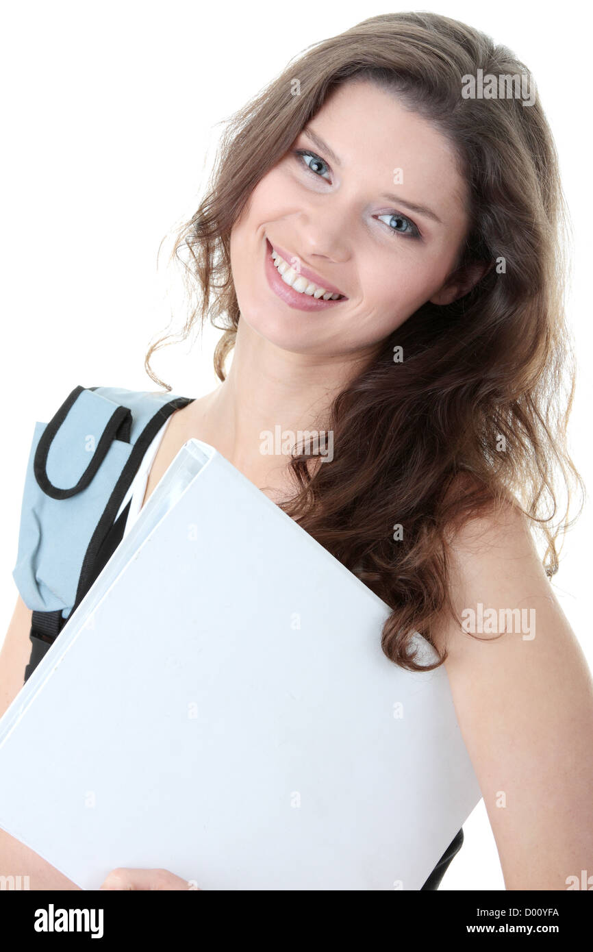 Young smiling student woman. Over white background Stock Photo - Alamy
