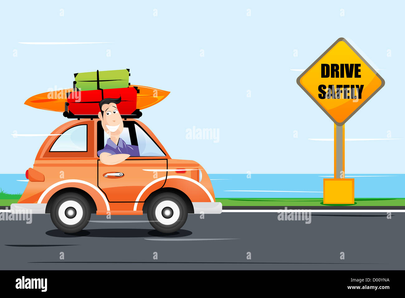 illustration of man driving car on the way Stock Photo - Alamy