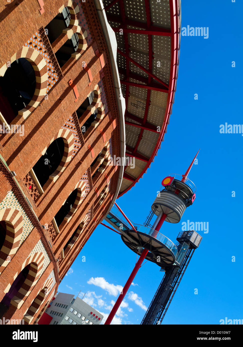 External lift or elevator on building at Placa d'Espanya Barcelona city ...