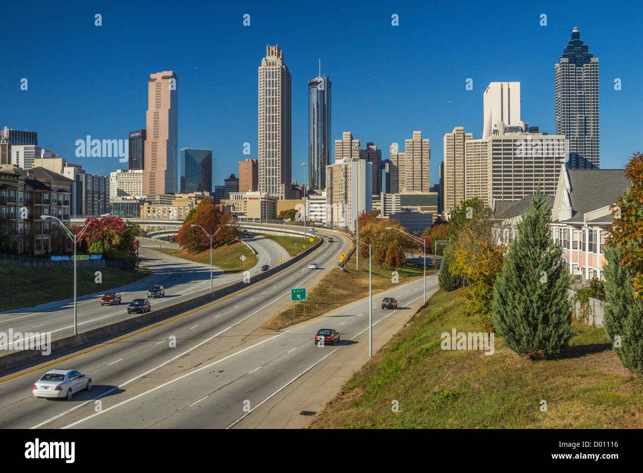 Skyline of Atlanta Georgia USA from Jackson street bridge with Freedom ...