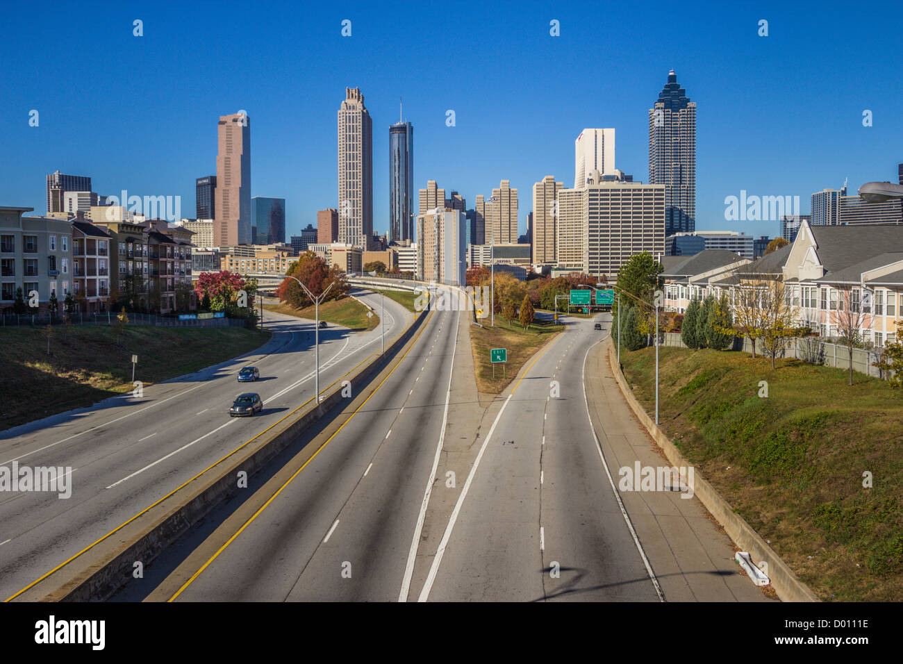 Skyline of Atlanta Georgia USA from Jackson street bridge with Freedom ...