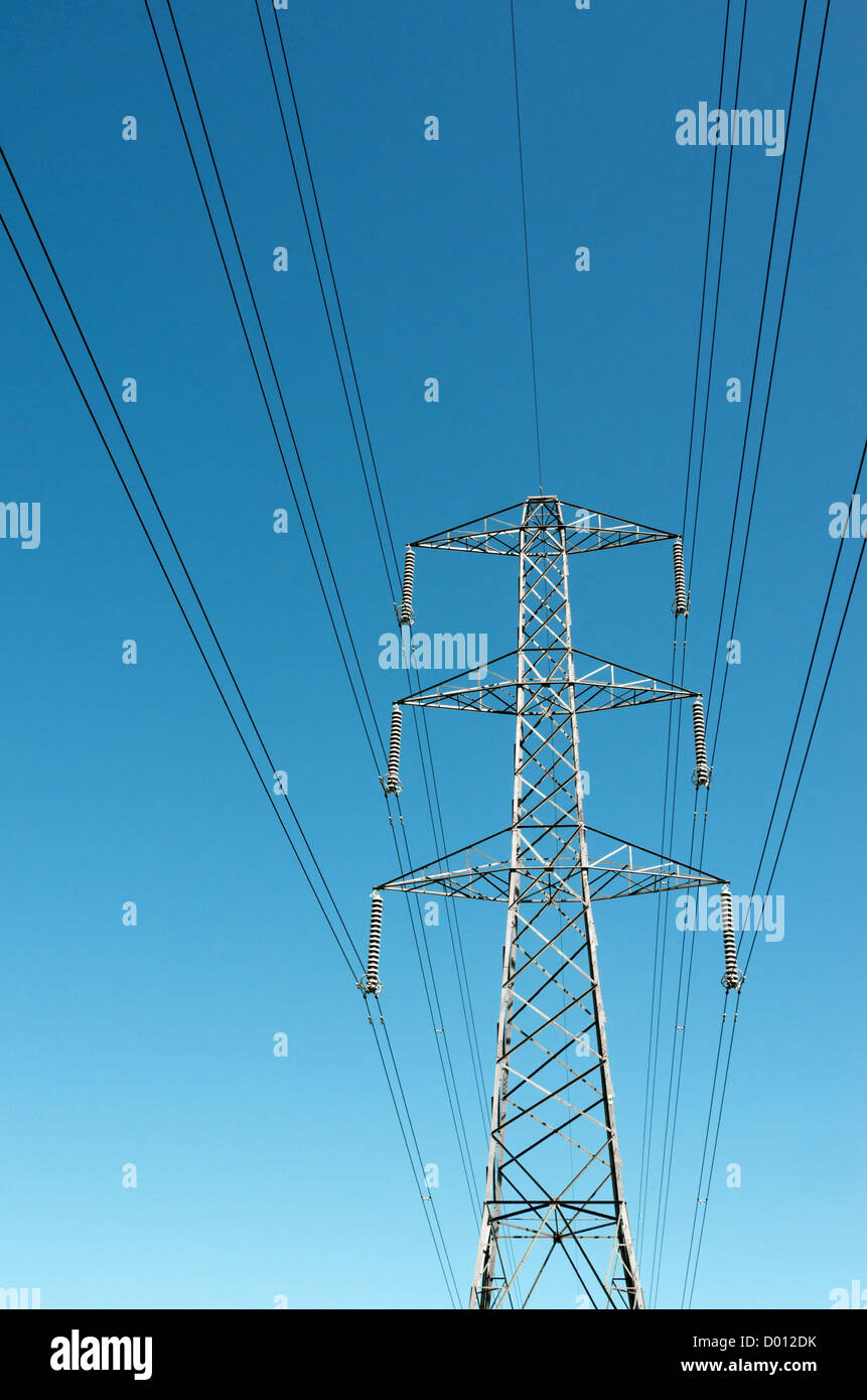 Blue sky pylon Stock Photo - Alamy