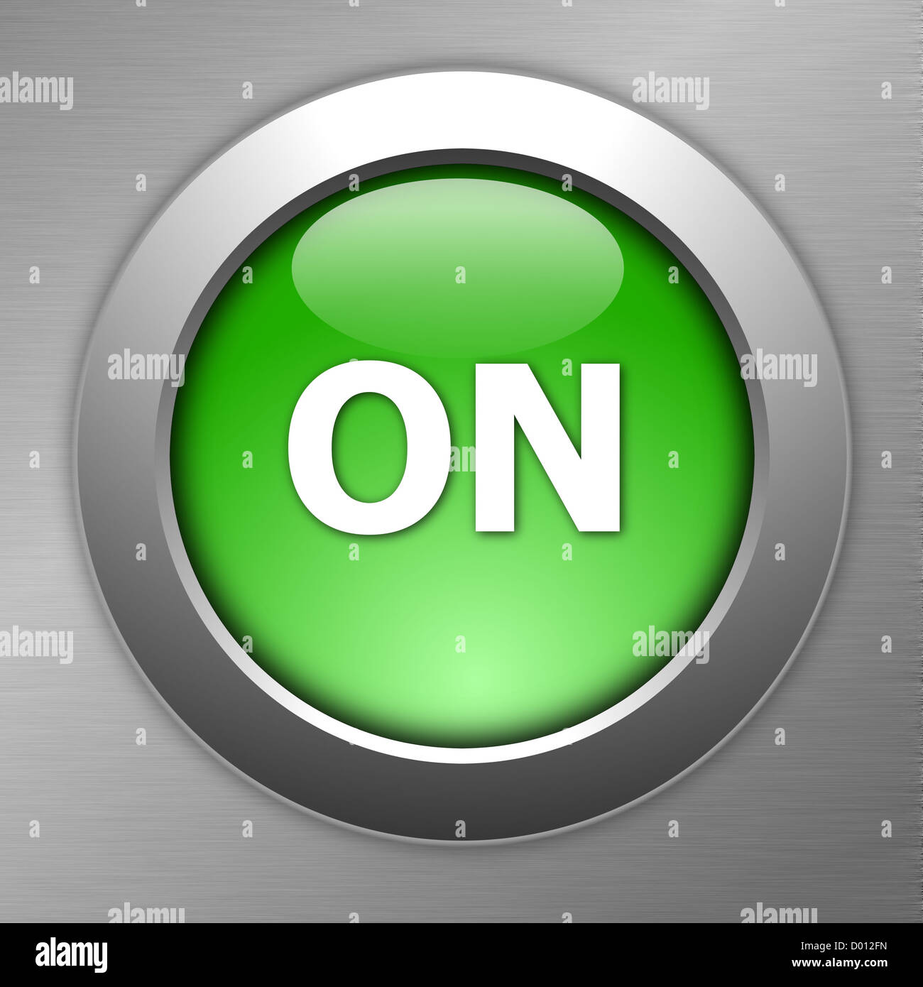 green on button on a metal background Stock Photo - Alamy