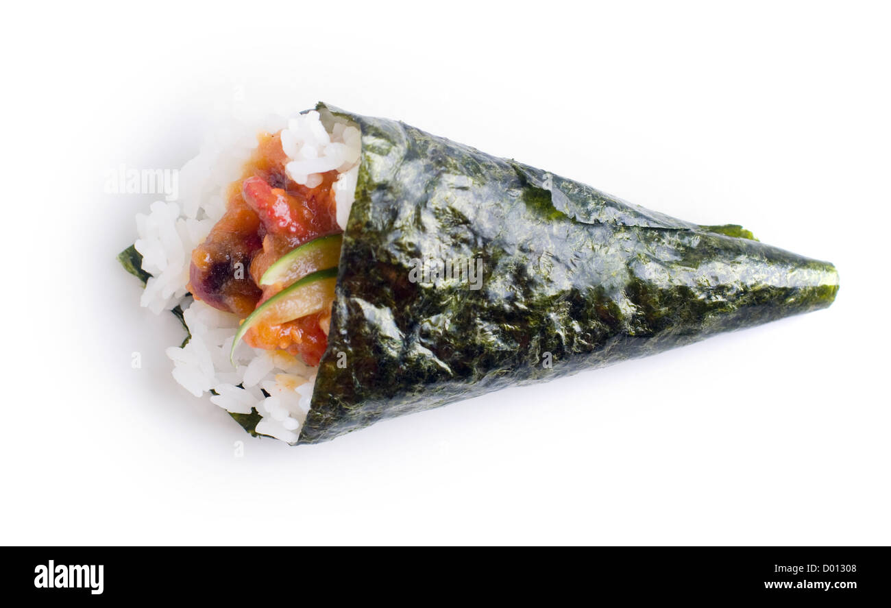 Hand rolled temaki sushi traditional japanese cuisine isolated on white ...
