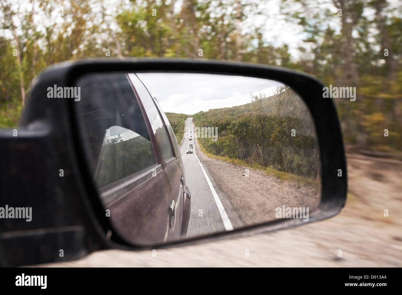 straight highway road with cars in rear-view mirror Stock Photo - Alamy