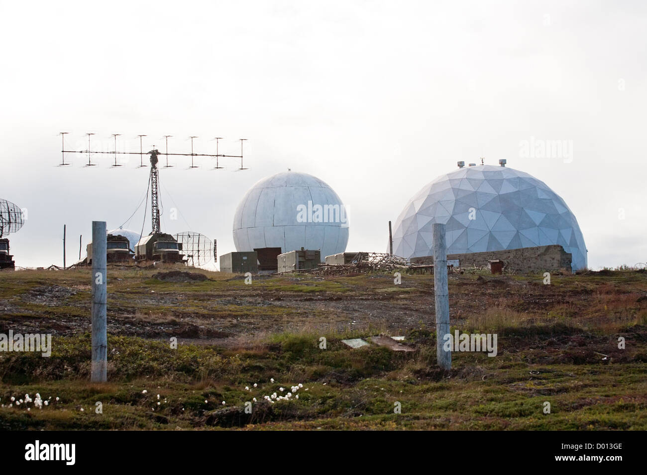 big military sphere antennas and aerials on outdoor background Stock ...