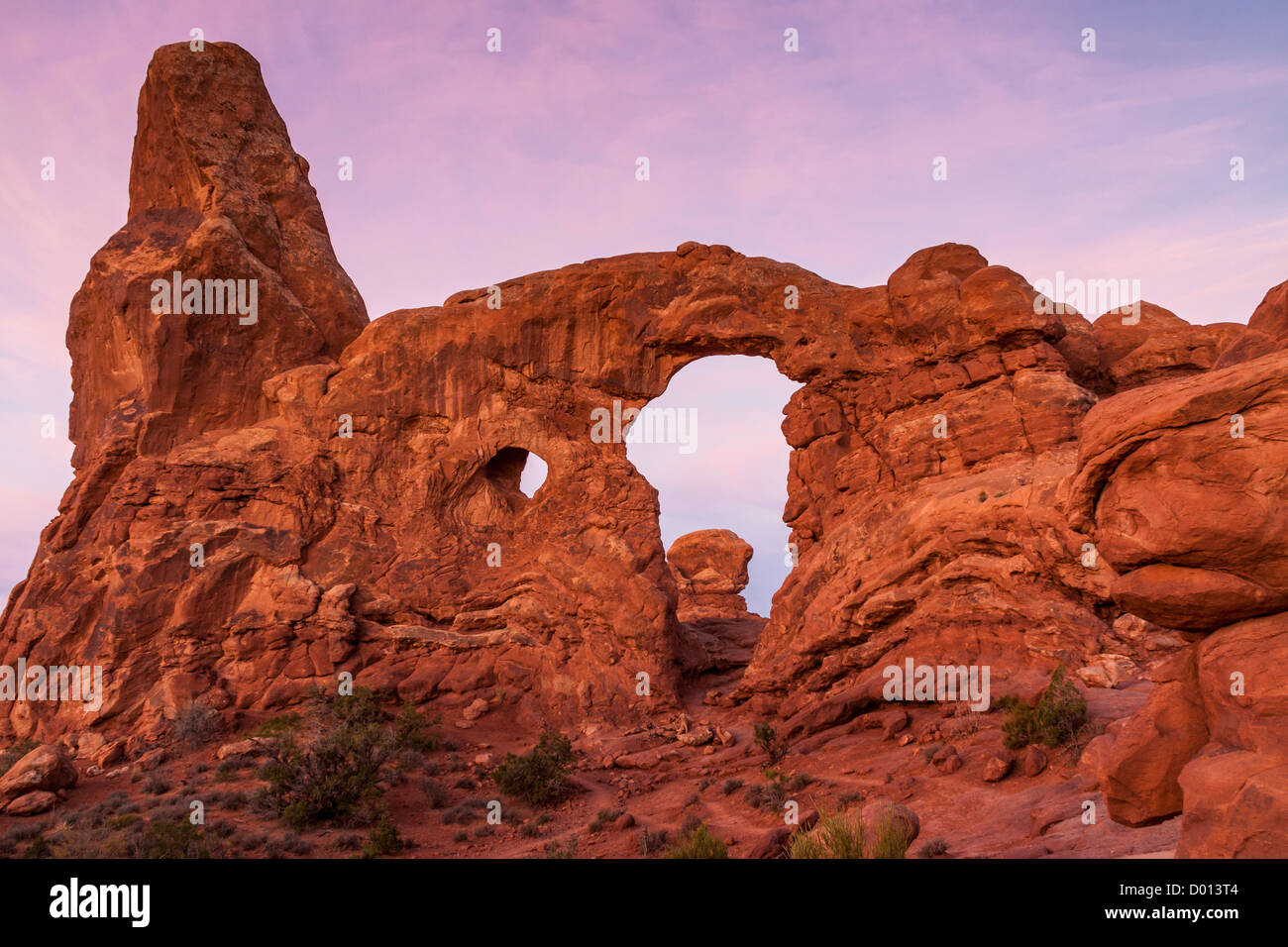 Turret Arch at sunrise in Arches National Park in Utah Stock Photo - Alamy