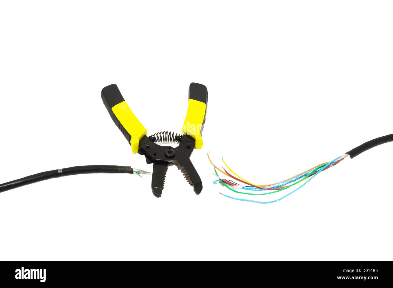 Wire strippers and wire isolated on white background Stock Photo - Alamy