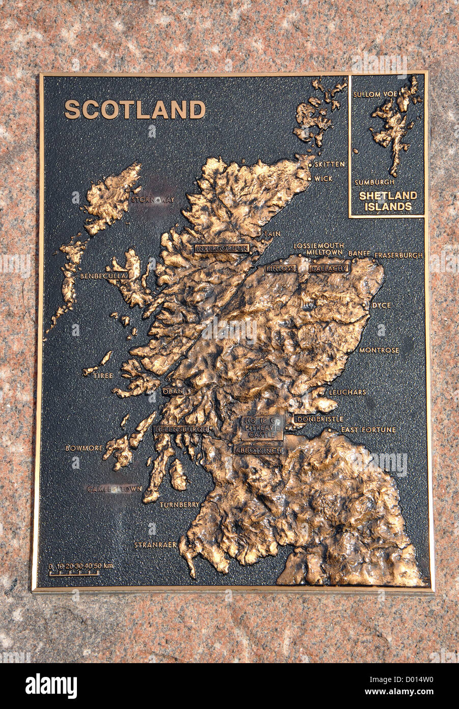 map of Scotland on bronze plaque, Scottish Coastal Memorial, North ...