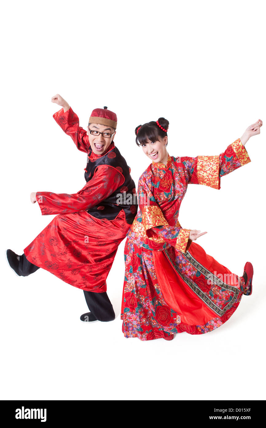 Sweet couple in traditional Chinese clothing dancing Stock Photo - Alamy