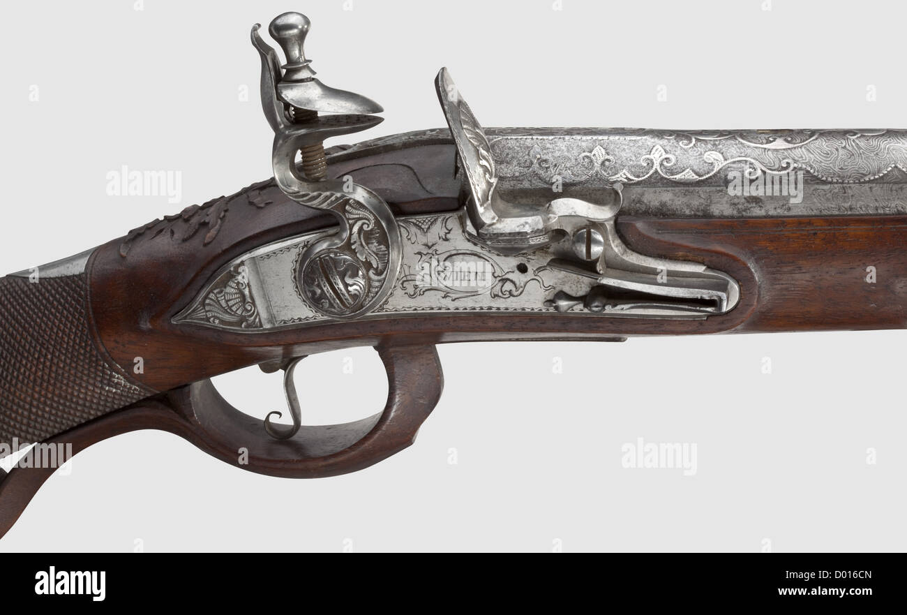 An Austrian flintlock rifle,Vienna,circa 1810. Earlier Ottoman Damascus ...