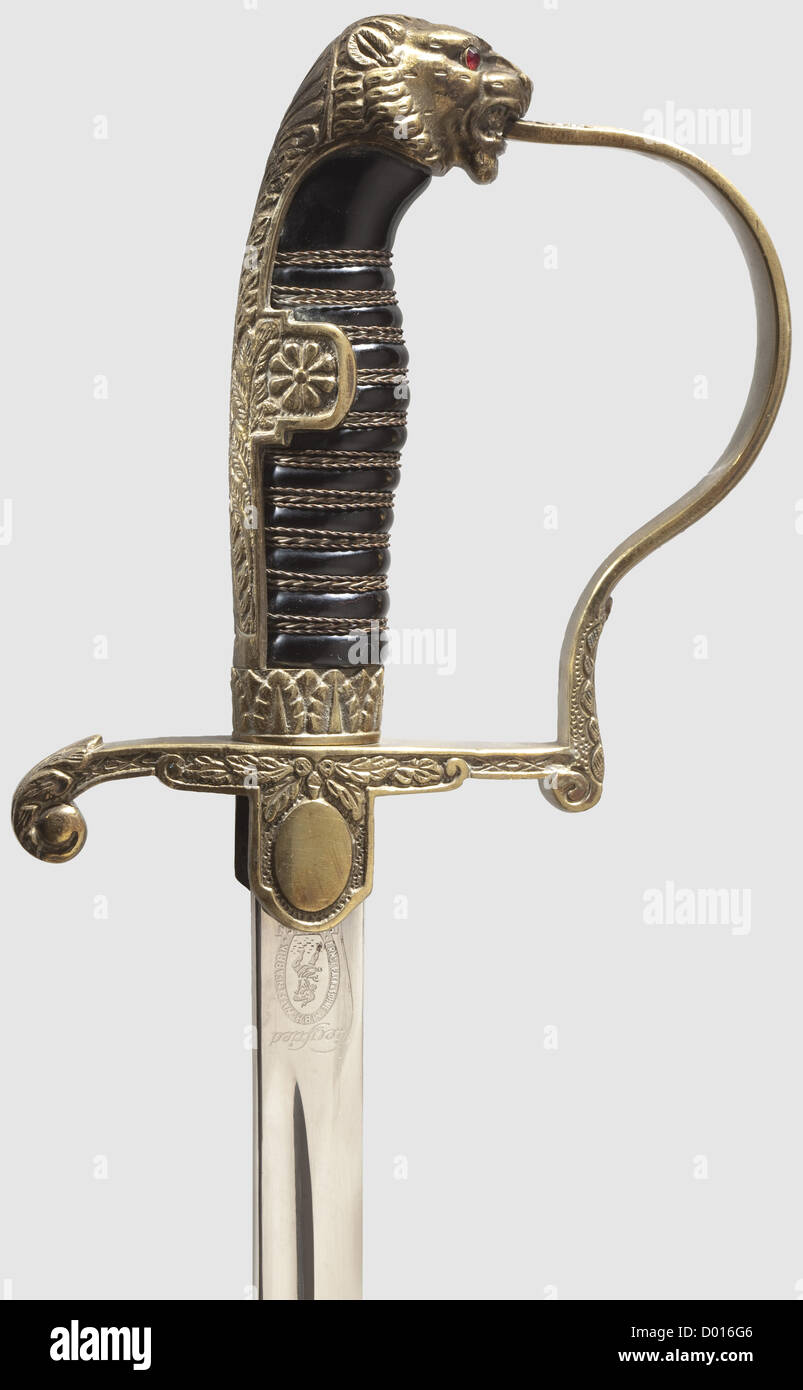 A lion's head sabre for army officers,Maker Ernst Pack & Sons,Solingen ...