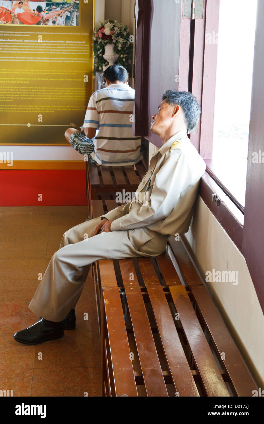 Sleeping Guard on the Golden Mount in Bangkok Stock Photo - Alamy