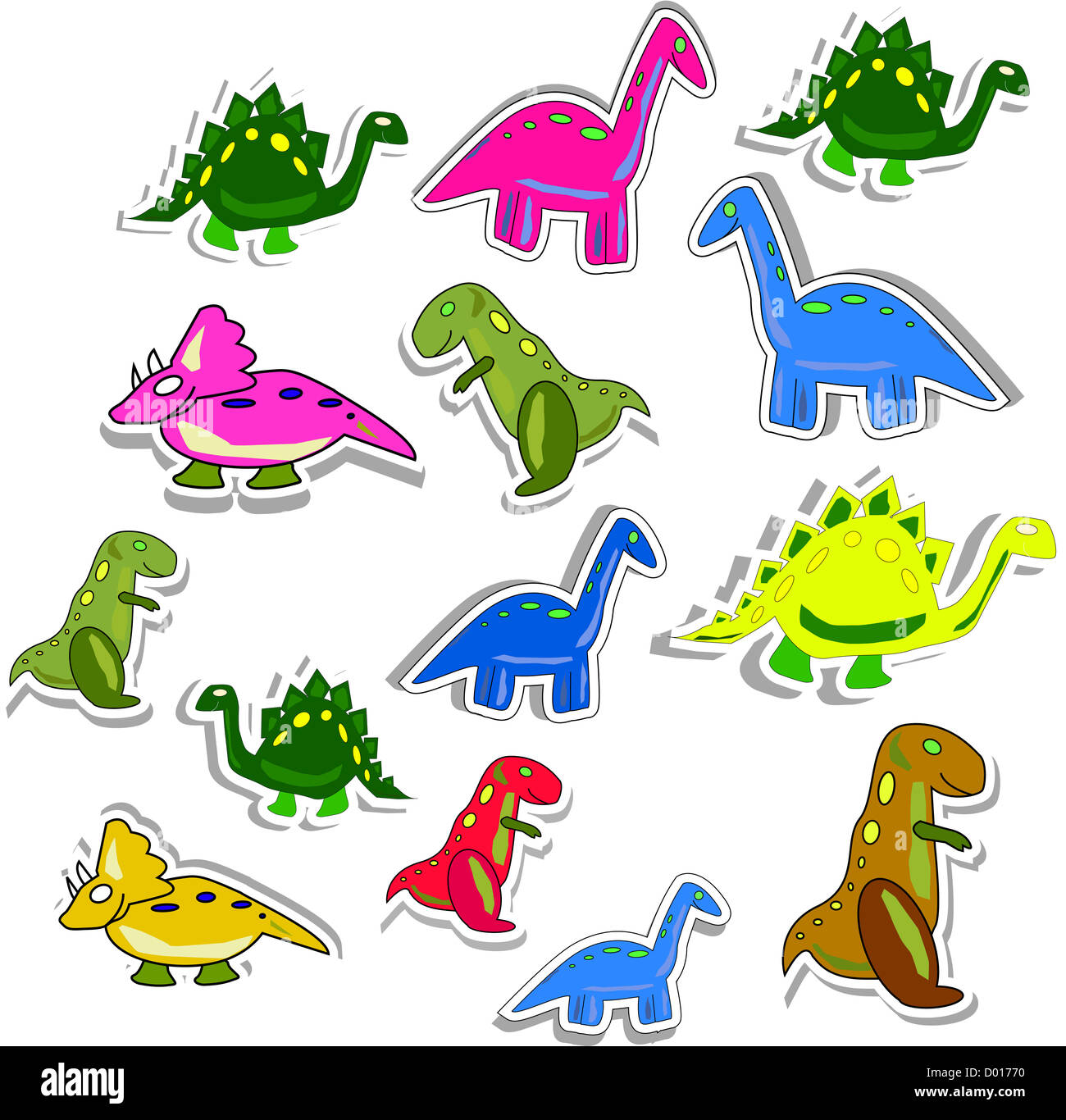 Several colorful dino's isolated on white Stock Photo - Alamy