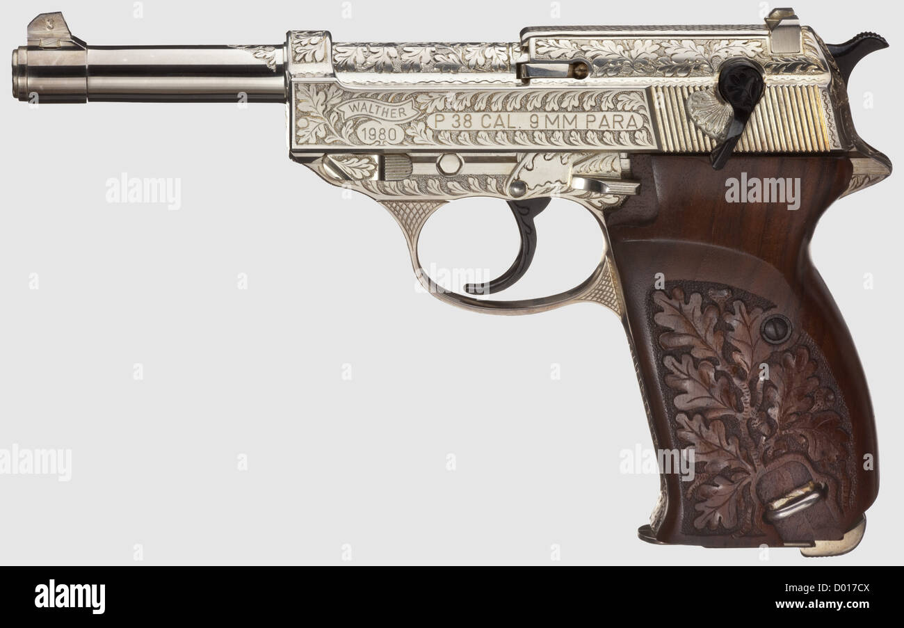 Walther P 38 deluxe model,engraved,silver-plated,Cal. 9 mm Parabellum ...
