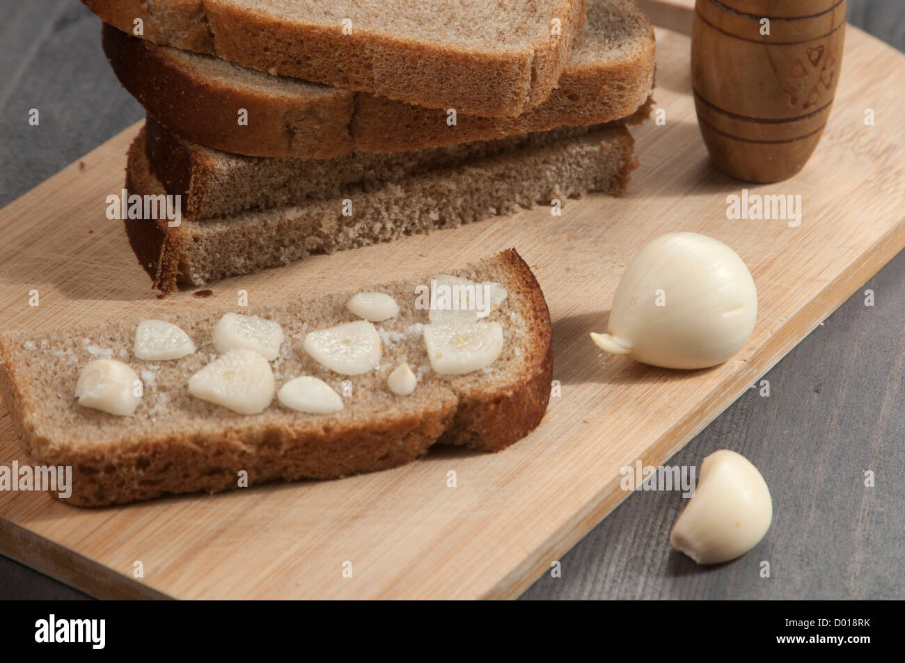 Rye bread with garlic and salt - traditional appetizer Stock Photo - Alamy